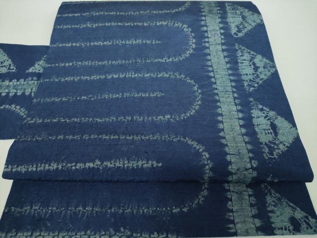 平和屋着物●九寸名古屋帯　紬地　絞り　変わり間道　正絹　逸品　DAAX4939ps