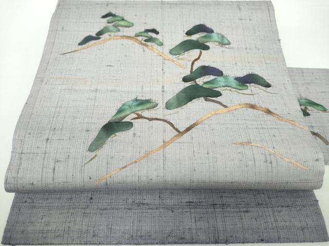 平和屋着物●九寸名古屋帯　生紬　和紙　松文　正絹　逸品　未使用　DAAX4946ps