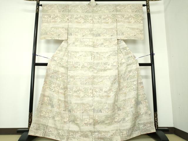 平和屋着物●生紬　訪問着　人物風景文　正絹　逸品　DAAX4950ps