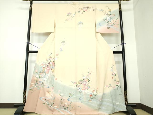 平和屋着物●訪問着　友禅　作家物　流水花文　暈し染め　正絹　逸品　DAAX4960ps