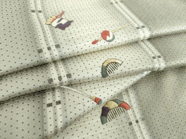 平和屋着物●訪問着　お召地　刺繍　櫛　簪　暈し染め　金糸　正絹　逸品　DAAX4971ps