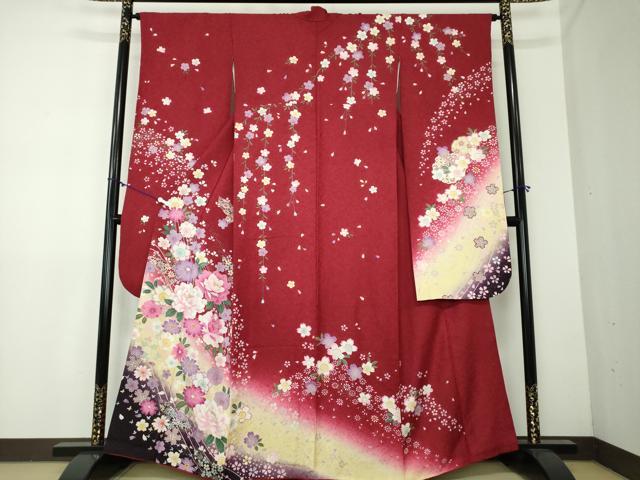 平和屋着物●豪華振袖　刺繍　枝垂れ桜　吉祥花文　暈し染め　金彩　金通し地　正絹　逸品　DAAX4987ps