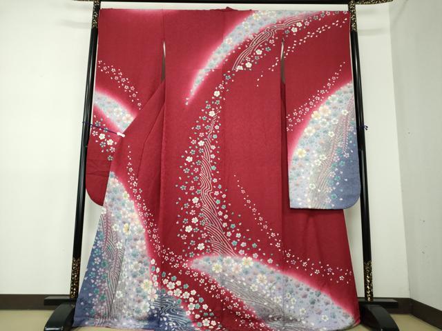 平和屋着物●豪華振袖　絞り　流水桜　暈し染め　金彩　銀通し地　正絹　逸品　DAAX4992ps