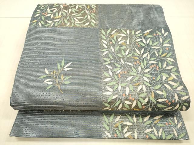 平和屋着物＊夏物　六通柄袋帯　南天文　金銀糸　正絹　逸品　DAAX5524cm