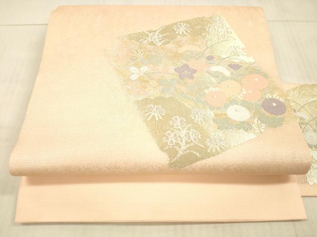平和屋着物＊夏物　九寸名古屋帯　草花文　金銀糸　正絹　逸品　DAAX5543cm