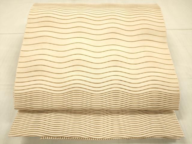 平和屋着物＊夏物　絽綴れ　八寸名古屋帯　よろけ縞　淡香色　正絹　逸品　DAAX5550cm