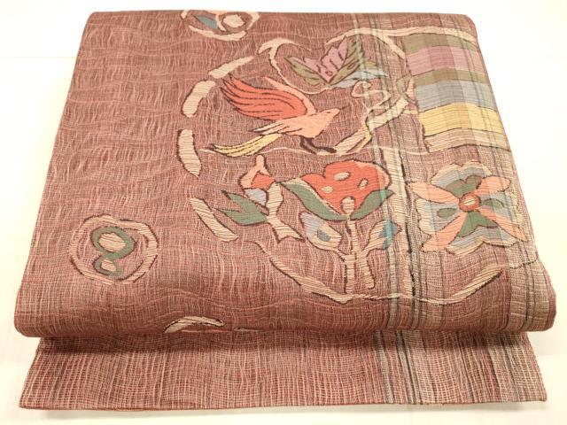 平和屋着物＊夏物　西陣　六通柄袋帯　花鳥文　証紙付き　正絹　逸品　DAAX5562cm