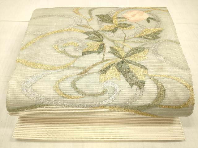 平和屋着物＊夏物　絽綴れ　太鼓柄袋帯　流水枝花文　金銀糸　正絹　逸品　DAAX5569cm