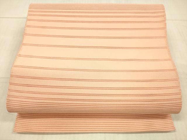 平和屋着物＊夏物　絽綴れ　八寸名古屋帯　横段文　甚三紅色　正絹　逸品　DAAX5572cm