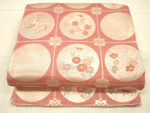 平和屋着物＊夏物　六通柄袋帯　草花丸文　金銀糸　正絹　逸品　DAAX5575cm