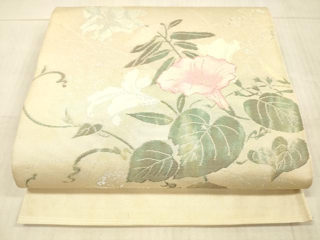 平和屋着物＊夏物　太鼓柄袋帯　草花文　金銀糸　正絹　逸品　DAAX5589cm