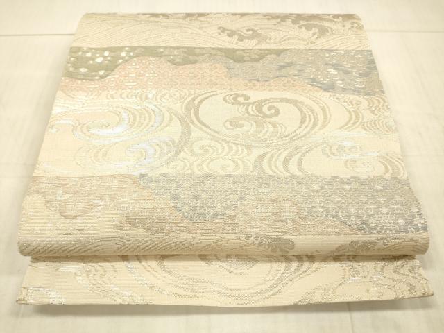 平和屋着物＊夏物　六通柄袋帯　流水文　金銀糸　正絹　逸品　DAAX5599cm