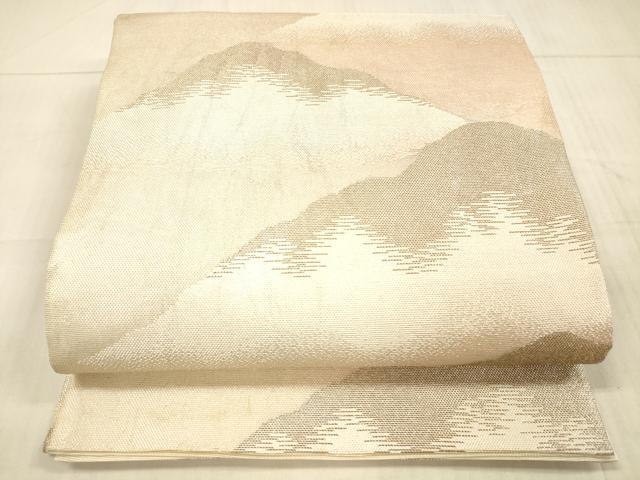 平和屋着物＊夏物　六通柄袋帯　遠山文　銀糸　正絹　逸品　DAAX5605cm