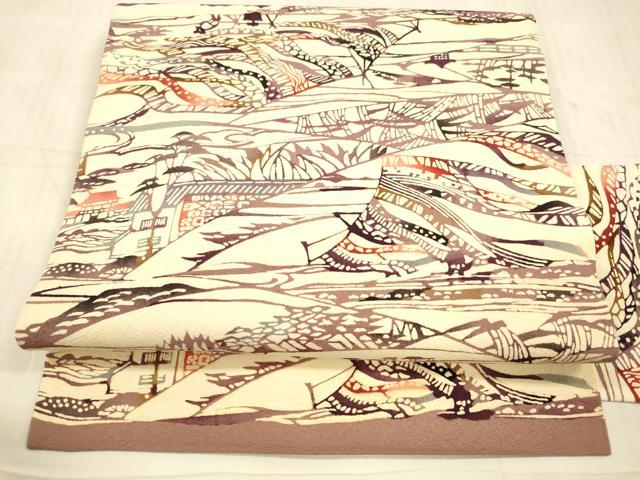 平和屋着物●九寸名古屋帯　作家物　紅型　京都風詩之内　正絹　逸品　DAAX5615cm