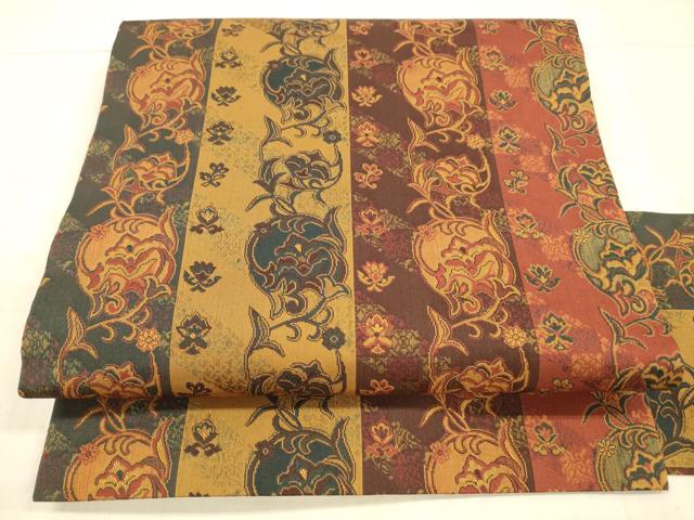 平和屋着物●全通柄九寸名古屋帯　更紗花文　正絹　逸品　DAAX5618cm