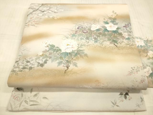 平和屋着物●塩瀬　九寸名古屋帯　作家物　手描き　金彩　正絹　逸品　DAAX5636cm