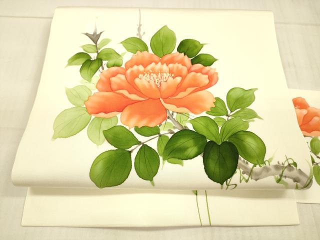 平和屋着物●塩瀬　内山晴祥　手描き　九寸名古屋帯　枝花文　正絹　逸品　DAAX5650cm