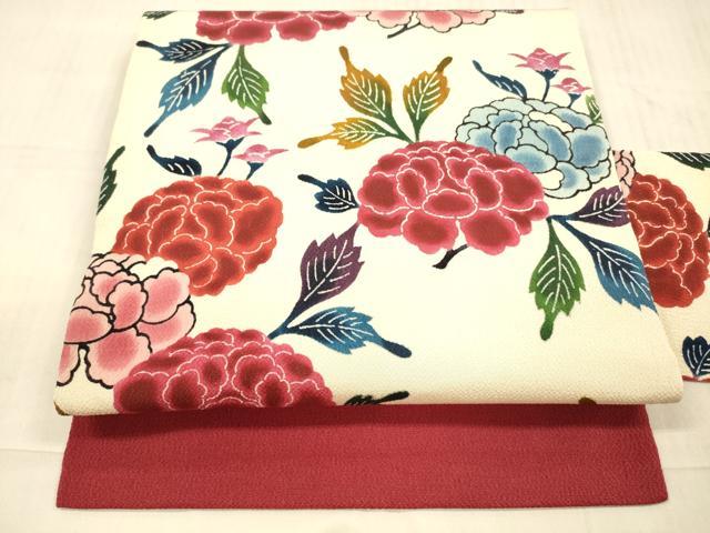 平和屋着物●九寸名古屋帯　型染　草花文　鬼しぼ縮緬　正絹　逸品　DAAX5656cm