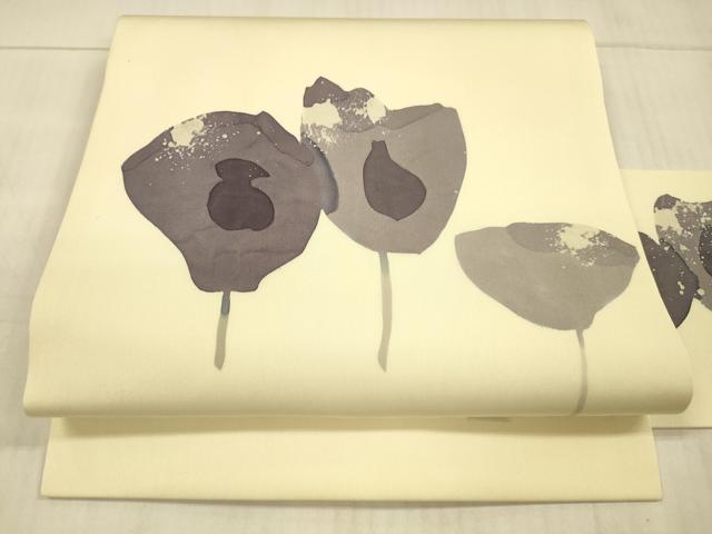 平和屋着物●日展染色作家　高久空木　ろうけつ染　塩瀬　九寸名古屋帯　枝花文　正絹　逸品　DAAX5662cm