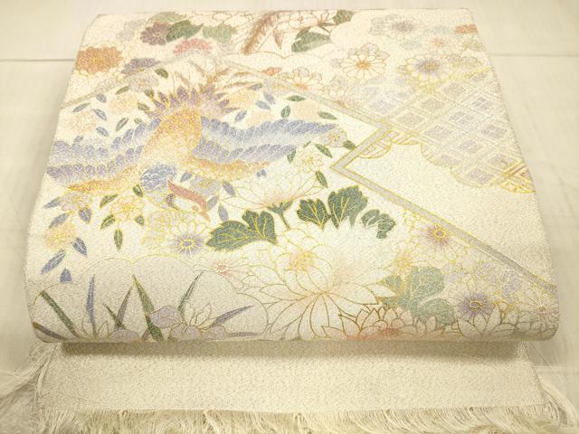 平和屋着物●西陣　太鼓柄袋帯　花鳥文　金銀糸　証紙付き　正絹　逸品　DAAX5669cm