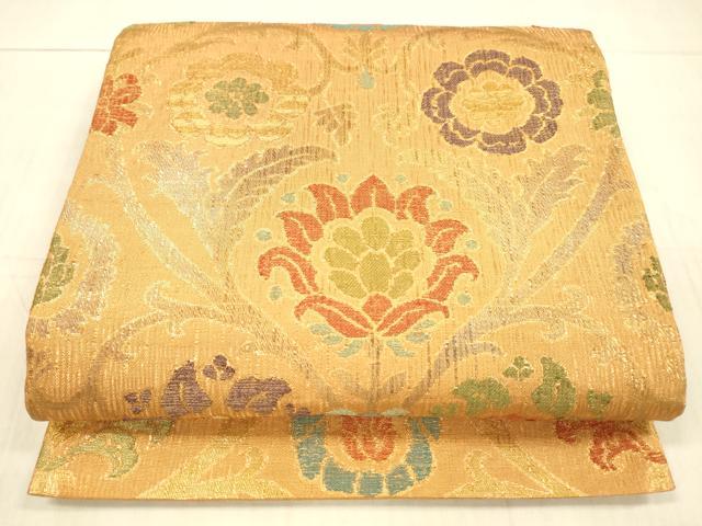 平和屋着物＊夏物　六通柄袋帯　草花文　金糸　正絹　逸品　DAAX5688cm