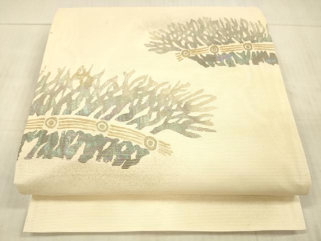 平和屋着物＊夏物　太鼓柄袋帯　螺鈿箔　籬文　銀糸　正絹　逸品　DAAX5689cm