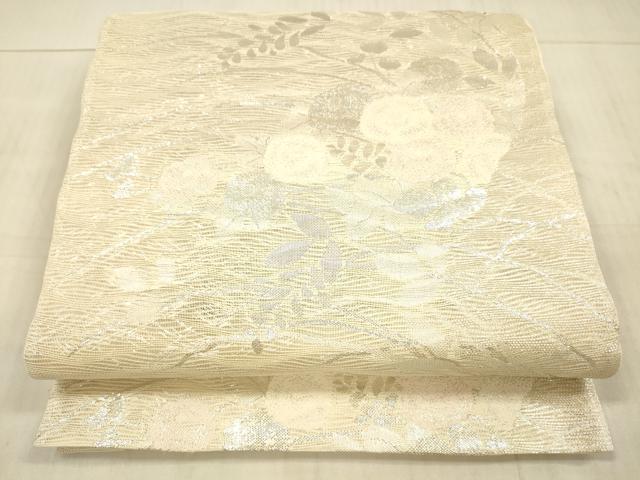 平和屋着物＊夏物　六通柄袋帯　草花文　銀糸　正絹　逸品　DAAX5691cm