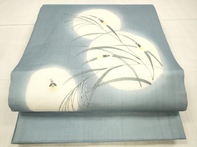 平和屋着物＊夏物　絹芭蕉　太鼓柄袋帯　草葉文　蛍　銀糸　正絹　逸品　DAAX5701cm