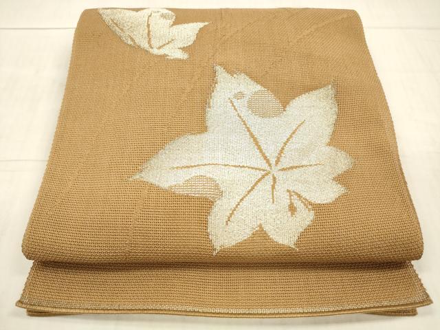 平和屋着物＊夏物　八寸名古屋帯　舞葉文　銀糸　正絹　逸品　DAAX5705cm