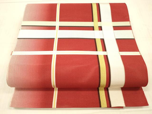 平和屋着物＊夏物　本場筑前博多織　八寸名古屋帯　格子　正絹　逸品　DAAX5727cm