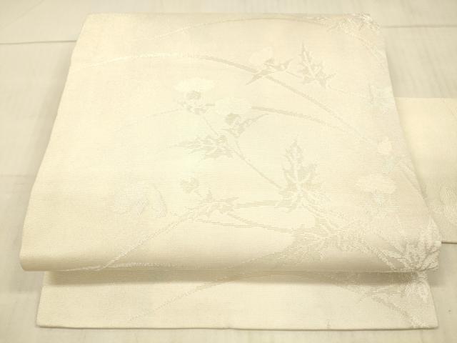 平和屋着物＊夏物　九寸名古屋帯　草花文　銀糸　正絹　逸品　DAAX5730cm