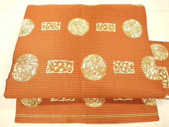 平和屋着物＊夏物　九寸名古屋帯　草花文　金糸　正絹　逸品　DAAX5740cm