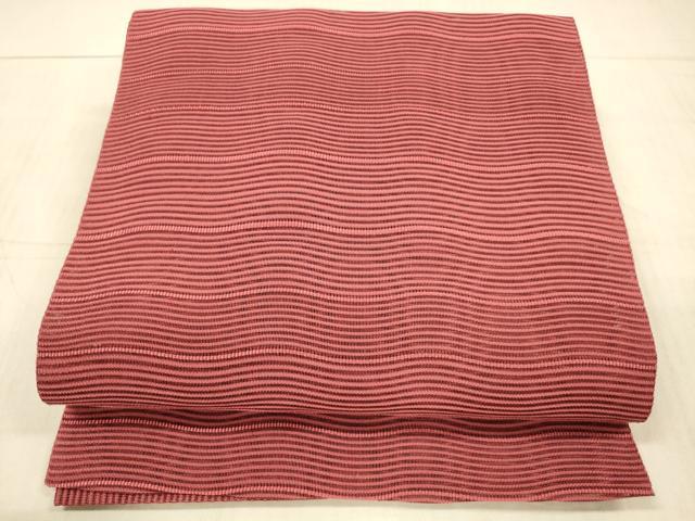 平和屋着物＊夏物　絽綴れ　八寸名古屋帯　横段文　今様色　正絹　逸品　DAAX5746cm