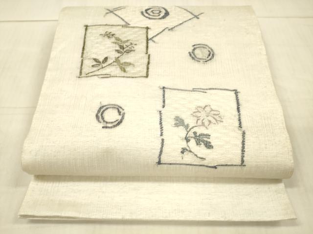 平和屋着物＊夏物　太鼓柄袋帯　草花文　銀糸　正絹　逸品　DAAX5754cm