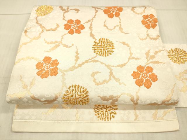平和屋着物●九寸名古屋帯　唐織　草花文　金糸　正絹　逸品　DAAX5767cm