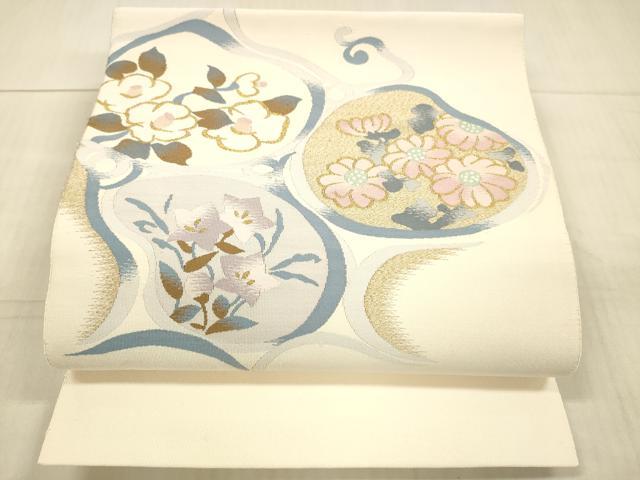 平和屋着物●爪掻き本綴れ　八寸名古屋帯　流水草花文　金糸　正絹　逸品　DAAX5770cm