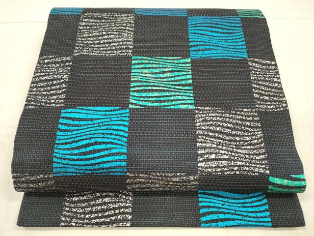 平和屋着物●全通柄袋帯　本場大島紬地　市松抽象文様　金銀彩　正絹　逸品　DAAX5772cm