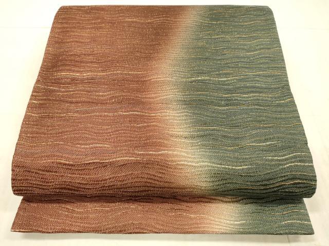 平和屋着物●西陣　両面　全通柄袋帯　霞文　寿字文　金糸　証紙付き　正絹　逸品　DAAX5775cm