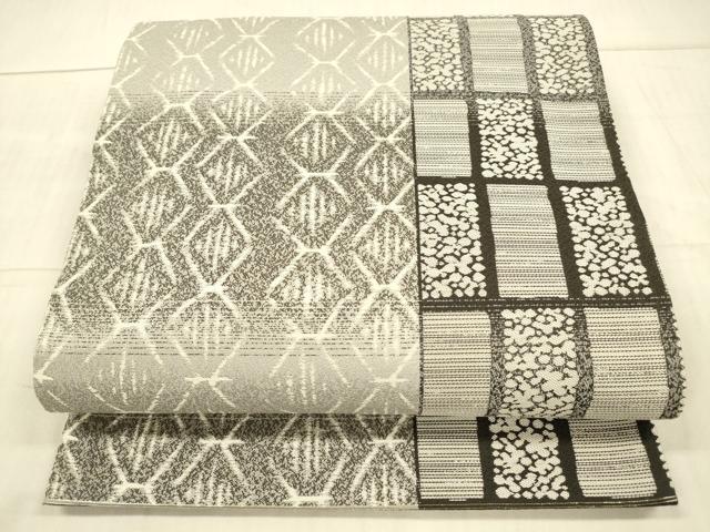 平和屋着物●両面　六通柄袋帯　抽象文様　間道　正絹　逸品　DAAX5779cm
