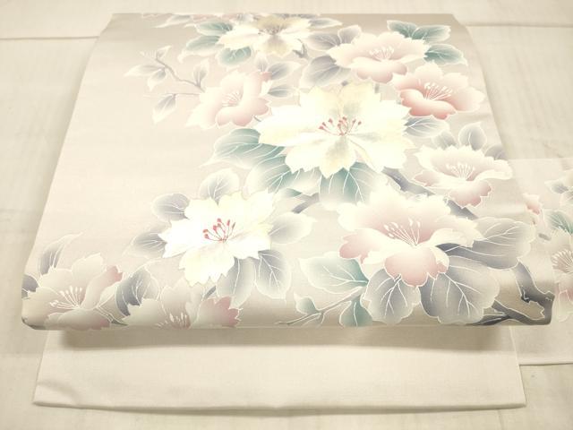 平和屋着物●九寸名古屋帯　刺繍　枝花文　銀糸　正絹　逸品　DAAX5782cm