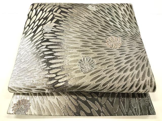 平和屋着物●六通柄袋帯　舞花文　黒地　銀糸　正絹　逸品　DAAX5783cm