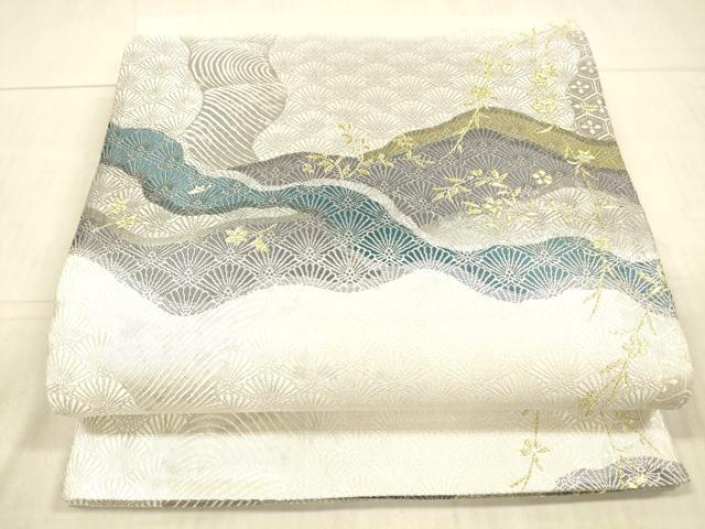 平和屋着物●六通柄袋帯　流水枝花文　金銀糸　正絹　逸品　DAAX5794cm