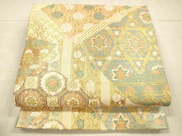 平和屋着物●六通柄袋帯　唐織　草花文　金糸　正絹　逸品　DAAX5795cm