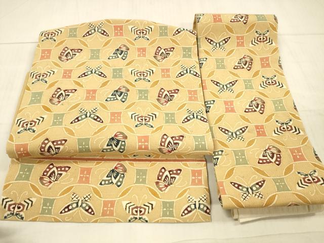 平和屋着物●つけ帯　型絵染　舞蝶文　正絹　逸品　DAAX5799cm