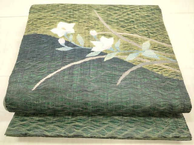 平和屋着物●太鼓柄袋帯　すくい織　草花文　金糸　やまと誂製　正絹　逸品　DAAX5806cm