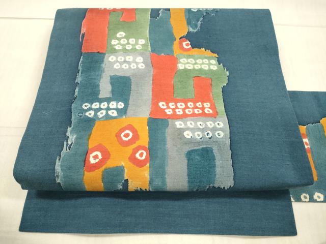 平和屋着物●九寸名古屋帯　作家物　紬地　抽象鹿の子文様　正絹　逸品　DAAX5813cm