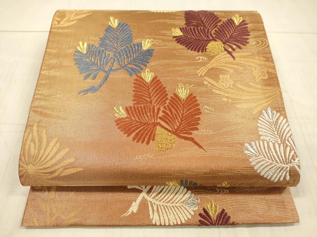 平和屋着物●六通柄袋帯　唐織綴　流水松葉文　金銀糸　正絹　逸品　DAAX5820cm