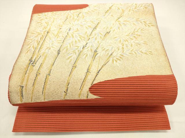 平和屋着物＊夏物　絽綴れ　八寸名古屋帯　笹竹文　金銀糸　正絹　逸品　DAAX5874cm