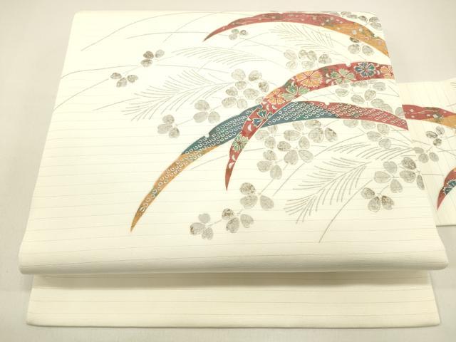 平和屋着物＊夏物　九寸名古屋帯　雪芝花文　銀糸　DAAX5890cm