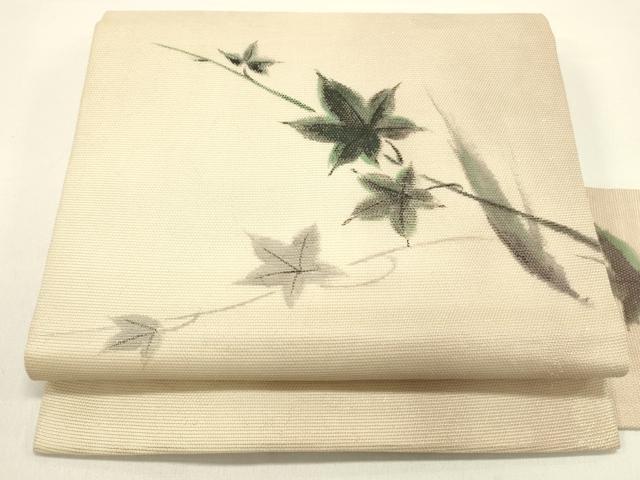 平和屋着物＊夏物　九寸名古屋帯　作家物　枝葉文　銀糸　正絹　逸品　DAAX5891cm